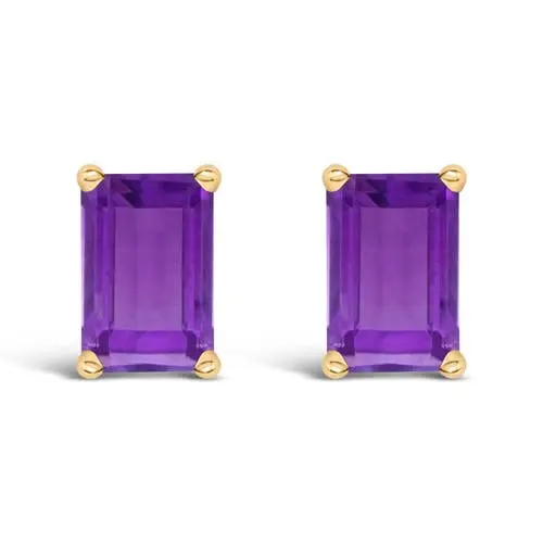 HAUS OF BRILLIANCE 14k Gold Emerald Cut Gemstone Stud Earrings - Purple Amethyst | Yellow